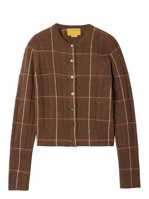 Guest In Residence Jane Checked Cable-knit Cashmere Cardigan - Brown