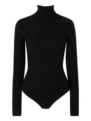 Alaïa Ribbed Wool Turtleneck Bodysuit - Black