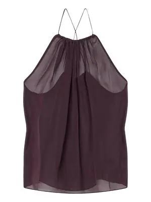 Veronica De Piante Greta Gathered Silk-chiffon Top - Purple