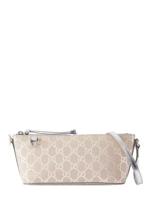 Gucci Gg Emblem Metallic-trimmed Printed Textured-leather Shoulder Bag - Silver