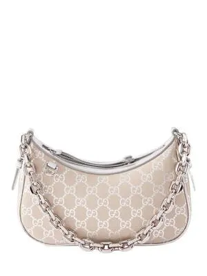 Gucci Gg Emblem Metallic-trimmed Printed Shoulder Bag - Silver