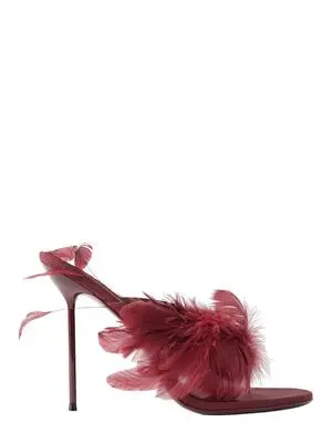 PARIS TEXAS Lidia Feather-Trimmed Leather Mules