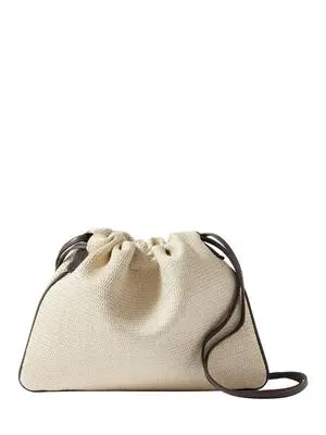 Brunello Cucinelli Embellished Leather-trimmed Raffia Shoulder Bag - Cream