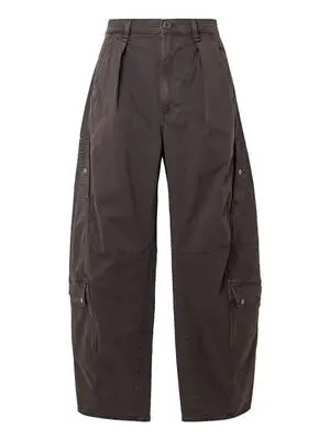 Citizens Of Humanity Flight Pleated Organic Cotton-blend Twill Tapered Trousers - Brown