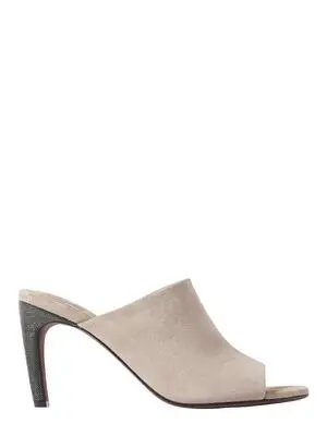 Brunello Cucinelli Bead-embellished Suede Mules - Gray