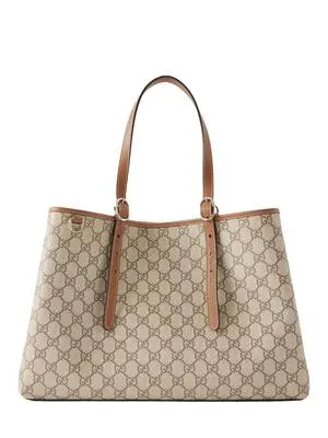 Gucci Gg Emblem Leather-trimmed Tote - Neutrals
