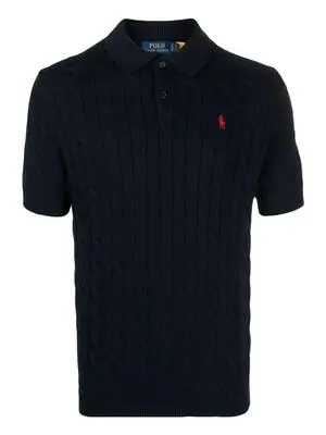 Polo Ralph Lauren Short-sleeve Cable Knit Sweater Polo - Blue