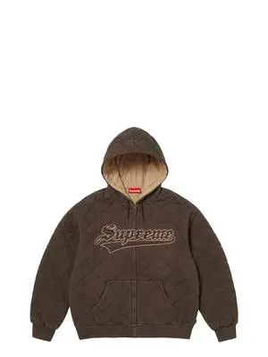 Supreme Quilted Zip Up Hooded Sweatshirt - Brown