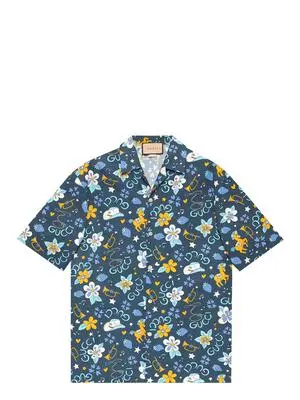 Gucci Retro Flower And Pony Print Bowling Shirt - Blue