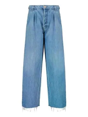 MOTHER Double Pleat Frayed Jeans - Blue