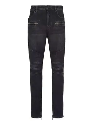 Balmain Biker Zip-detail Cotton Jeans - Black