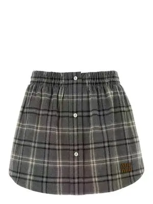 Miu Miu Checked A-line Skirt - Grey