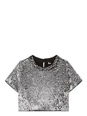 The Kooples Boxy Sequin-embellished Woven Top - Silver