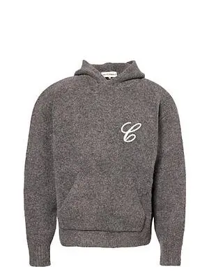 THE COUTURE CLUB Chainstitch Embroidery Relaxed-fit Knitted Hoodie - Charcoal
