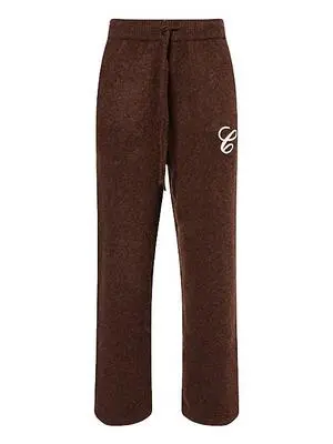 THE COUTURE CLUB Chainstitch Embroidery Barrel-leg Knitted Jogging Bottoms - Brown