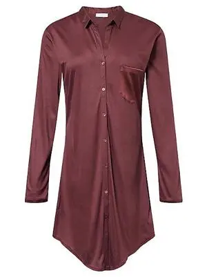 Hanro Grand Central Long-sleeve Stretch-silk Blend Night Dress - Vivid Brown