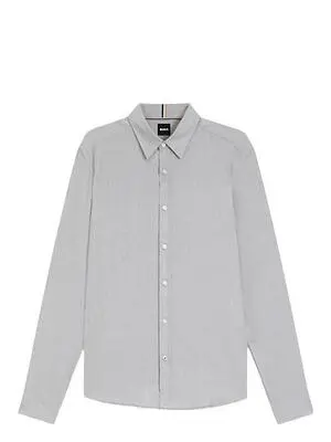 BOSS Collared Regular-fit Cotton-blend Shirt - Open Grey