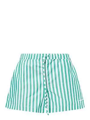 Hunza G Striped Cotton-poplin Shorts With Embroidery - Emerald Cabana Stripe