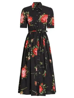 Dolce & Gabbana Roses Bouquet Print Midi Dress - Black