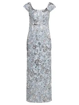 SACHIN BABI Metallic Floral Cloqué Column Gown - Pewter Gar