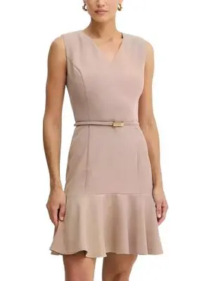 MARCIANO Belted V-neck Midi Dress - Neutrals
