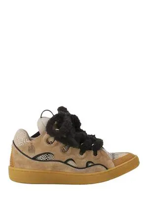 LANVIN Suede Shearling Sneakers Neutrals