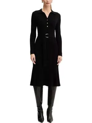 MARCIANO Long-sleeve Belted Midi Dress - Black
