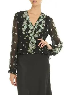 SECRET PON-PON Emerson Floral Print Blouse - Black Floral Alley
