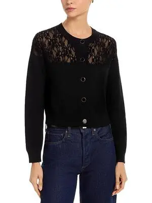 Aqua Lace Inset Cardigan Sweater - Black