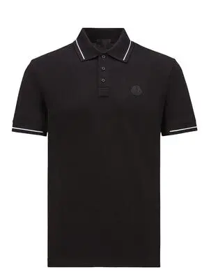 Moncler Logo Patch Cotton Polo Shirt - Black