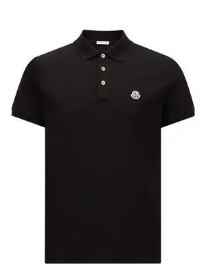 Moncler Logo Patch Cotton Polo Shirt - Black