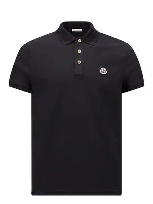 Moncler Logo Patch Cotton Polo Shirt - Blue