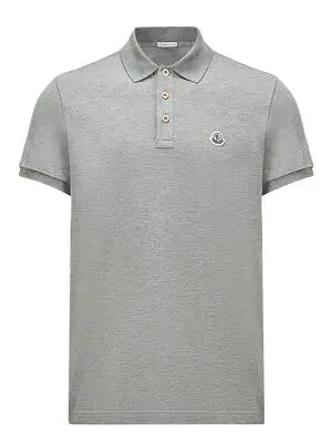 Moncler Logo Patch Cotton Polo Shirt - Grey
