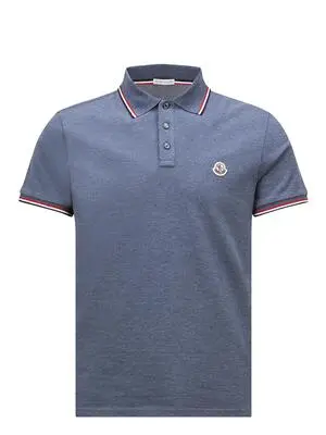 Moncler Tricolor-trimmed Cotton Piquet Polo Shirt - Blue