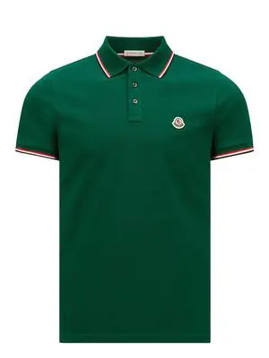 Moncler Tricolor-trimmed Cotton Piquet Polo Shirt - Green