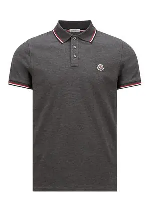 Moncler Tricolor-trimmed Cotton Piquet Polo Shirt - Grey