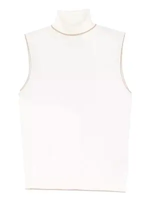 Eleventy Turtleneck Sleeveless Top - White