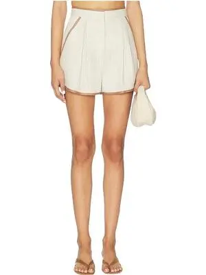 Matthew Bruch Bound Pleated Short - Oatmeal Linen