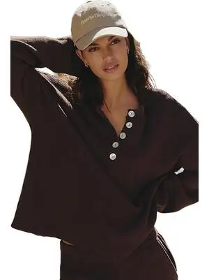Electric & Rose Long-sleeve Henley Knit Top - Brown
