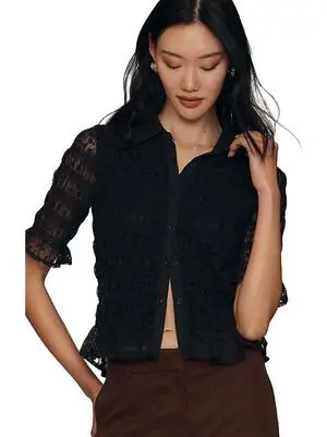 MAEVE Ruched Sheer Buttondown Shirt