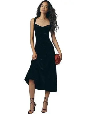 Maeve The Jocelyn Velvet Diamonte Midi Dress - Black