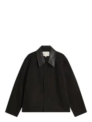 Studio Nicholson Dover Leather Collar Canvas Barn Jacket - Black