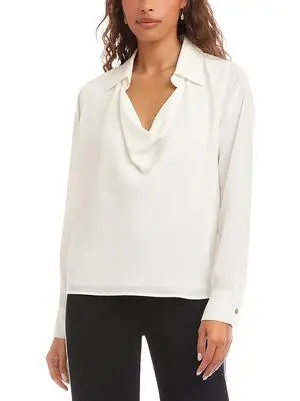 Karen Kane Long Sleeved Collared Cowl Neck Top - Cream