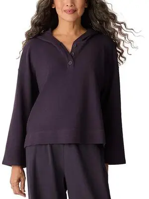 Eileen Fisher Waffle Double Knit Hooded Top - Aubergine