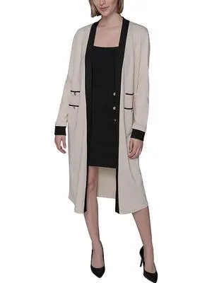 Karl Lagerfeld Paris Contrast Trim Cardigan - Birch/ Black