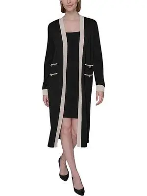 Karl Lagerfeld Paris Contrast Trim Cardigan - Black/ Birch