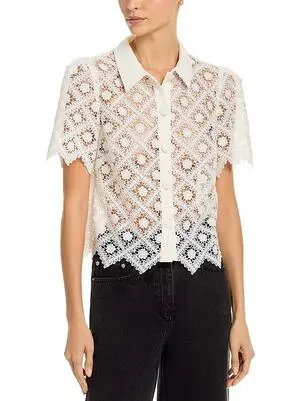 MILLY Addison Tile Lace Shirt - Ecru