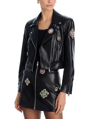 Cinq À Sept Baroque Patches Faux Leather Jacket - Black Multi