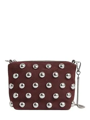 REISS Leandra Studded Suede Bag - Oxblood
