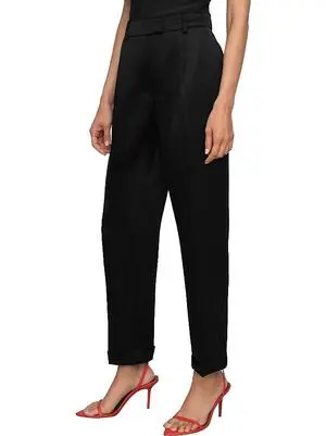 REISS Celia Tapered Satin Pants - Black